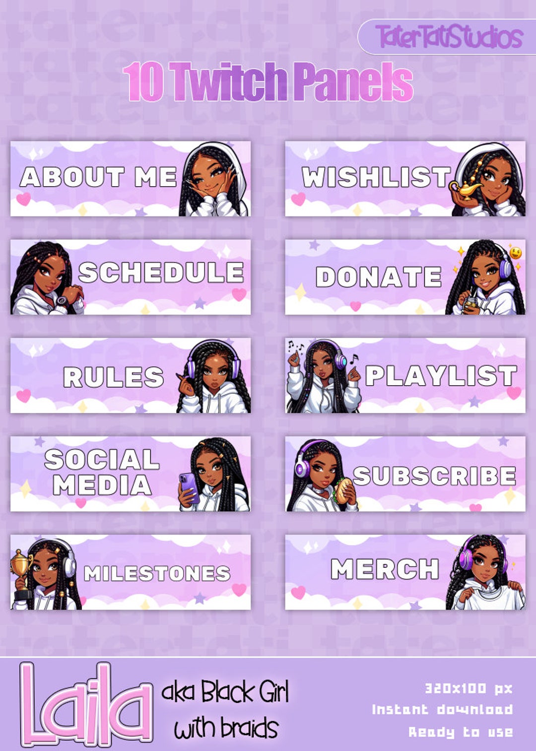 Twitch Panels | Black Girl | Braids - Etsy