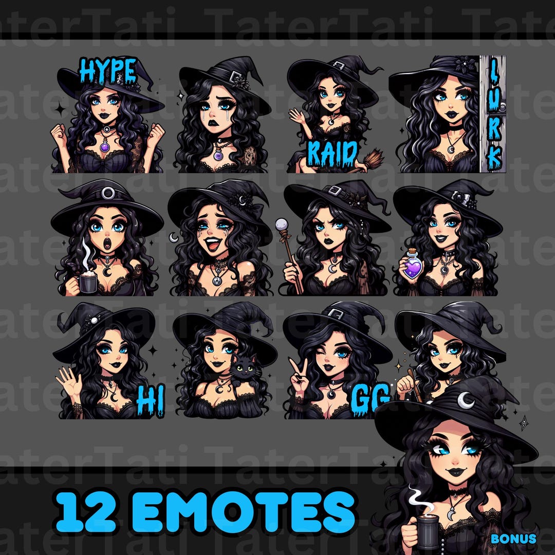 Witch Bae - Witch Emote Pack | Twitch Emotes | 13 Emotes | Blue/green ...