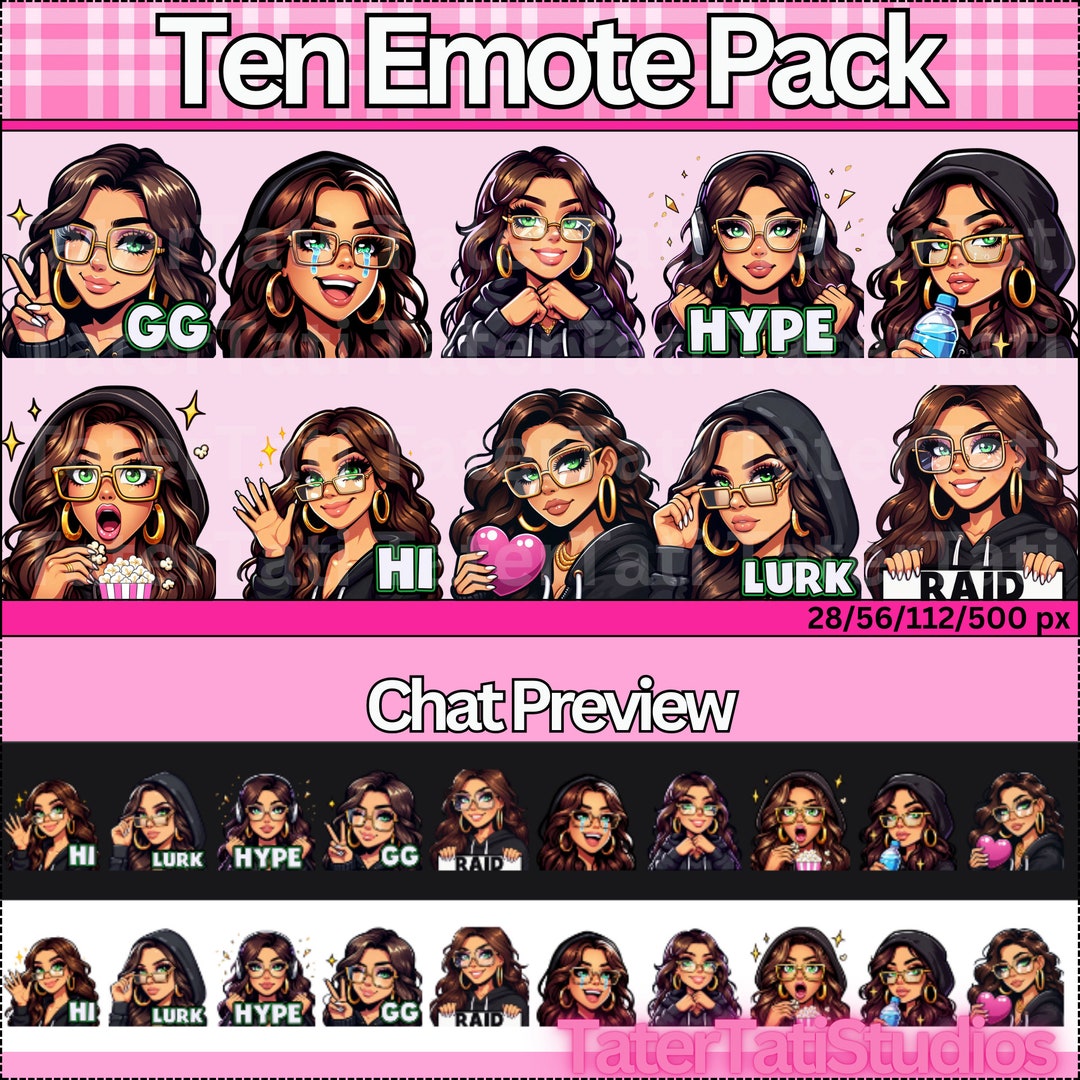 Twitch Emotes | 10 Emote Pack | Glasses | Brown Hair | Green Eyes - Etsy