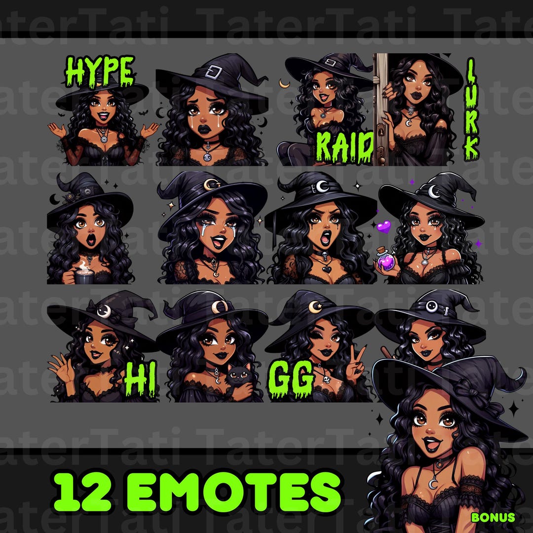 Witch Bae - Witch Emote Pack | Brown Skin | Twitch Emotes | 13 Emotes ...