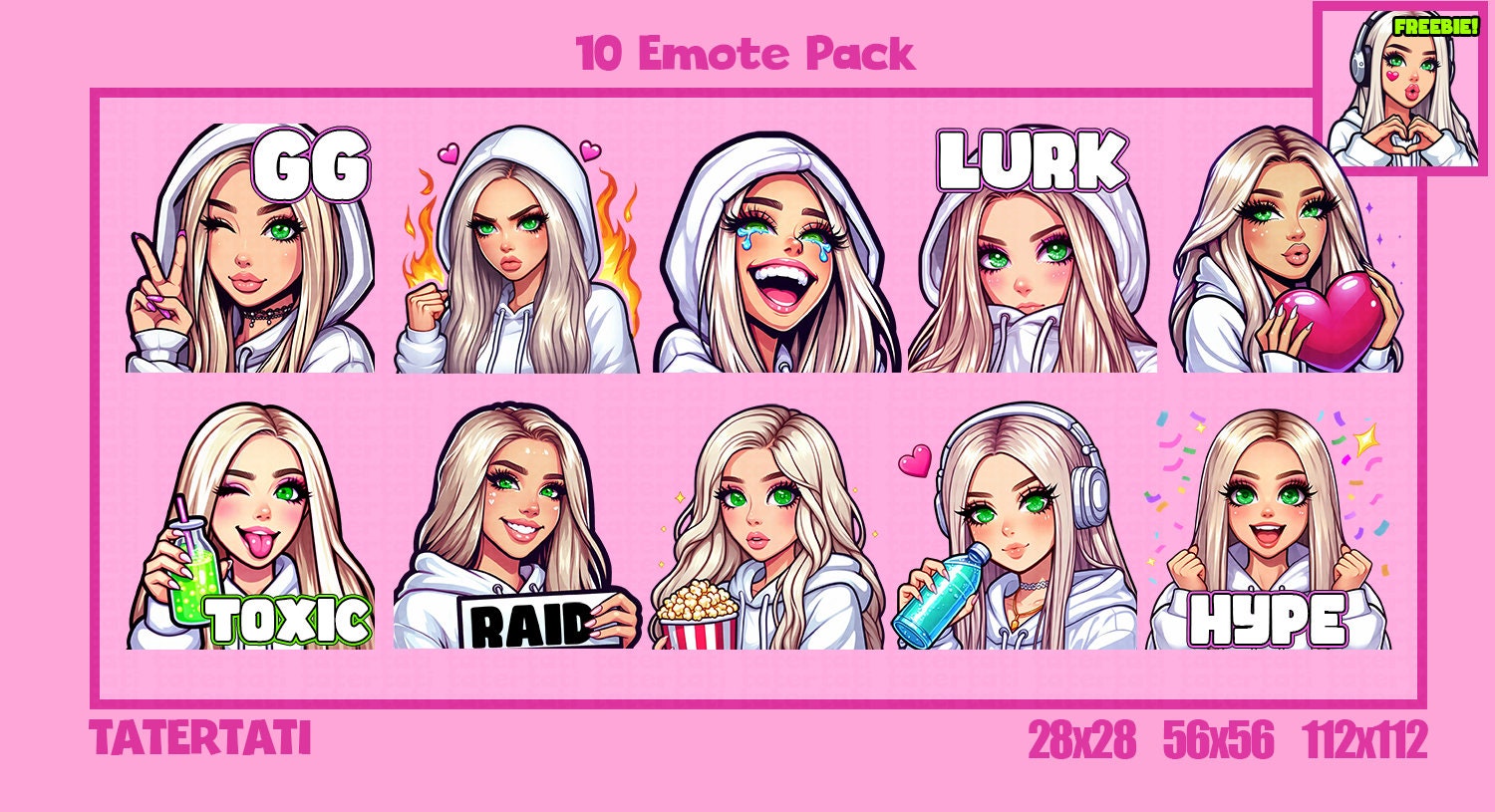 Twitch Emotes | 10 Emote Pack | Blonde Hair | Green Eyes (recolor ...