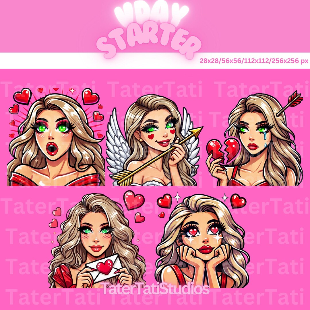 Twitch Emotes | VDAY Emote Starter Pack | Wavy Blonde Hair | Green Eyes ...