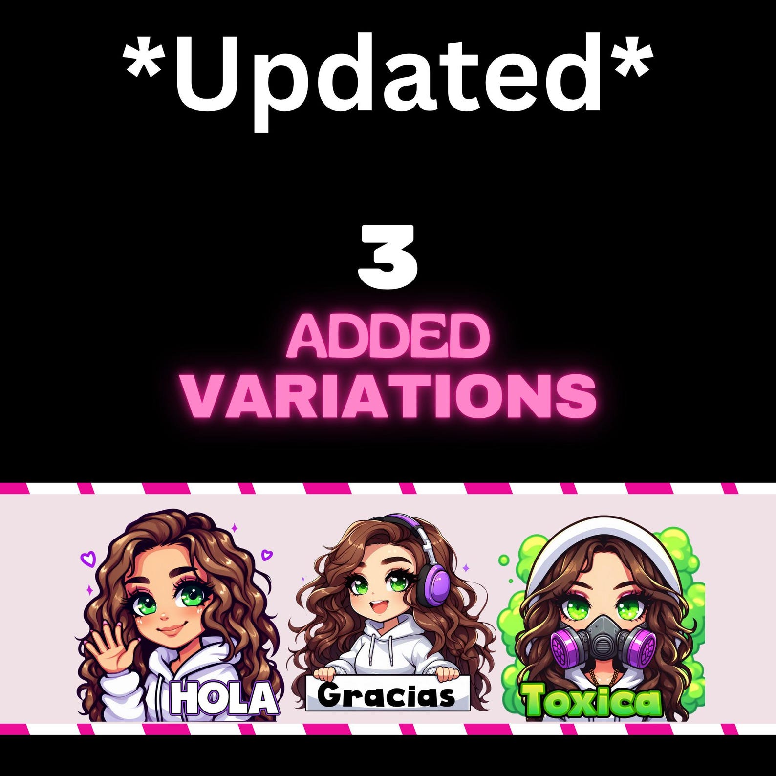 Mega Emote Pack | Chibi Emote | 24 Pack |green Eyes / Brown Wavy Hair ...