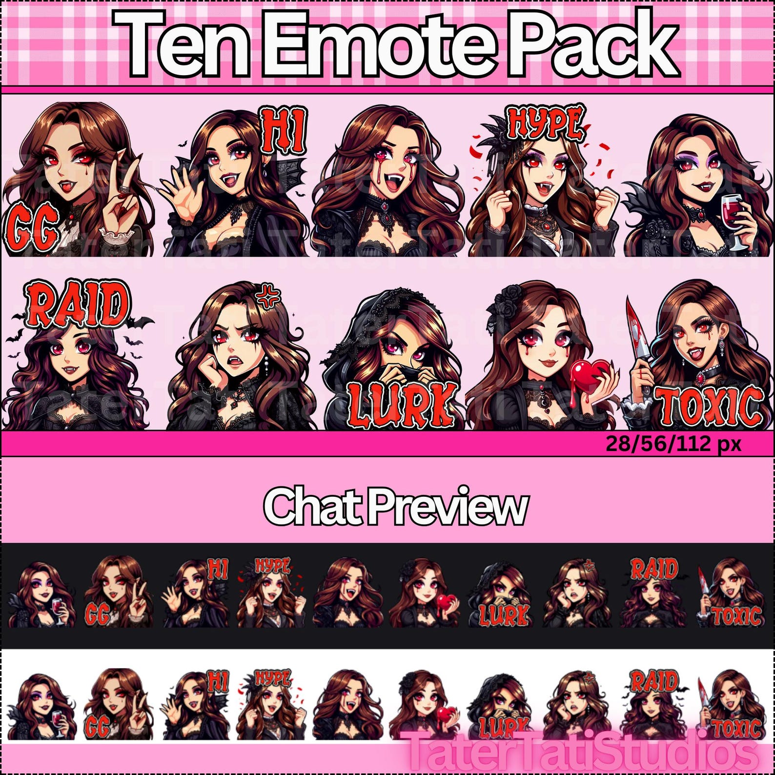 Vamp Bae - Vampire Emote Pack | Brown Hair | Twitch Emotes | 10 Emotes ...