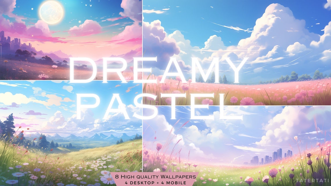 Dreamy Pastel Paradise Digital Wallpaper Pack - 8 Aesthetic Lofi and ...
