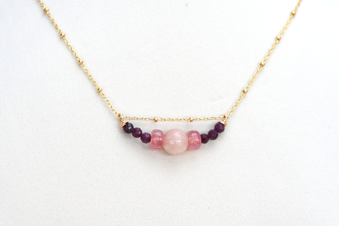 Sunstone and Ruby Necklace | Satellite Chain | Dainty Necklace | Gifts ...