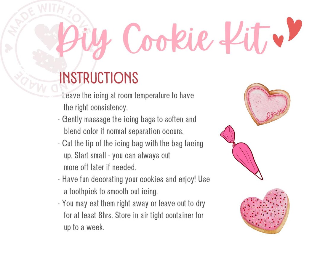 Printable Instruction Card for DIY Valentine's Day Kit. Cookie Kit Card ...