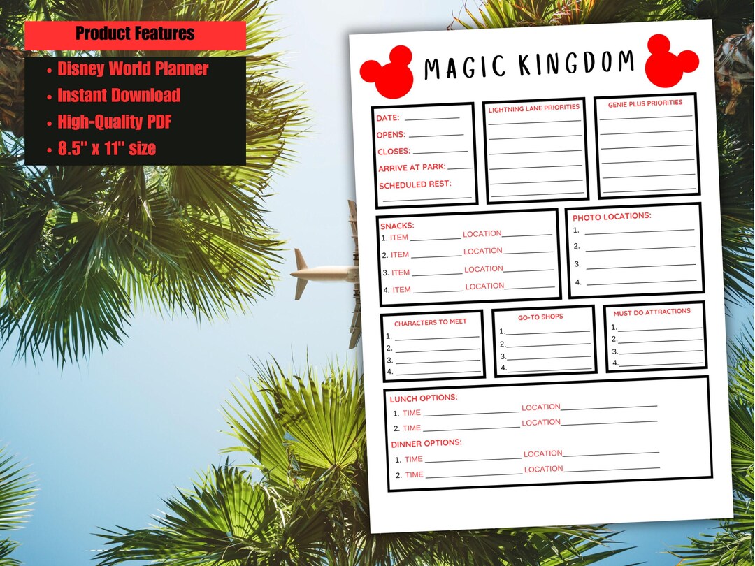 WDW Vacation Planner Printable Including Park Planning, Disney Vacation ...