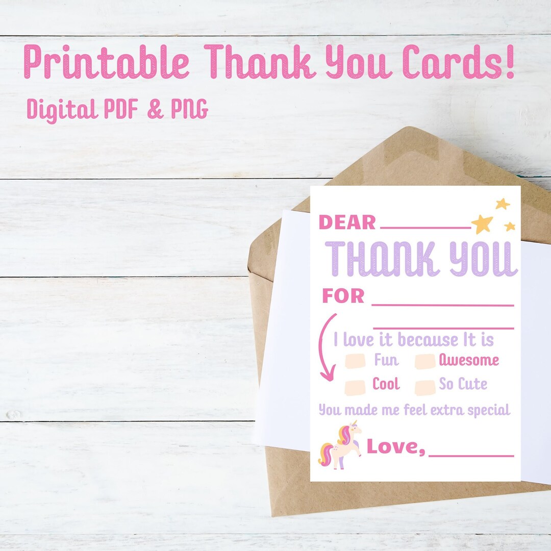 Unicorn Kids Printable, Printable Thank You, Thank You, Fill-in-the ...