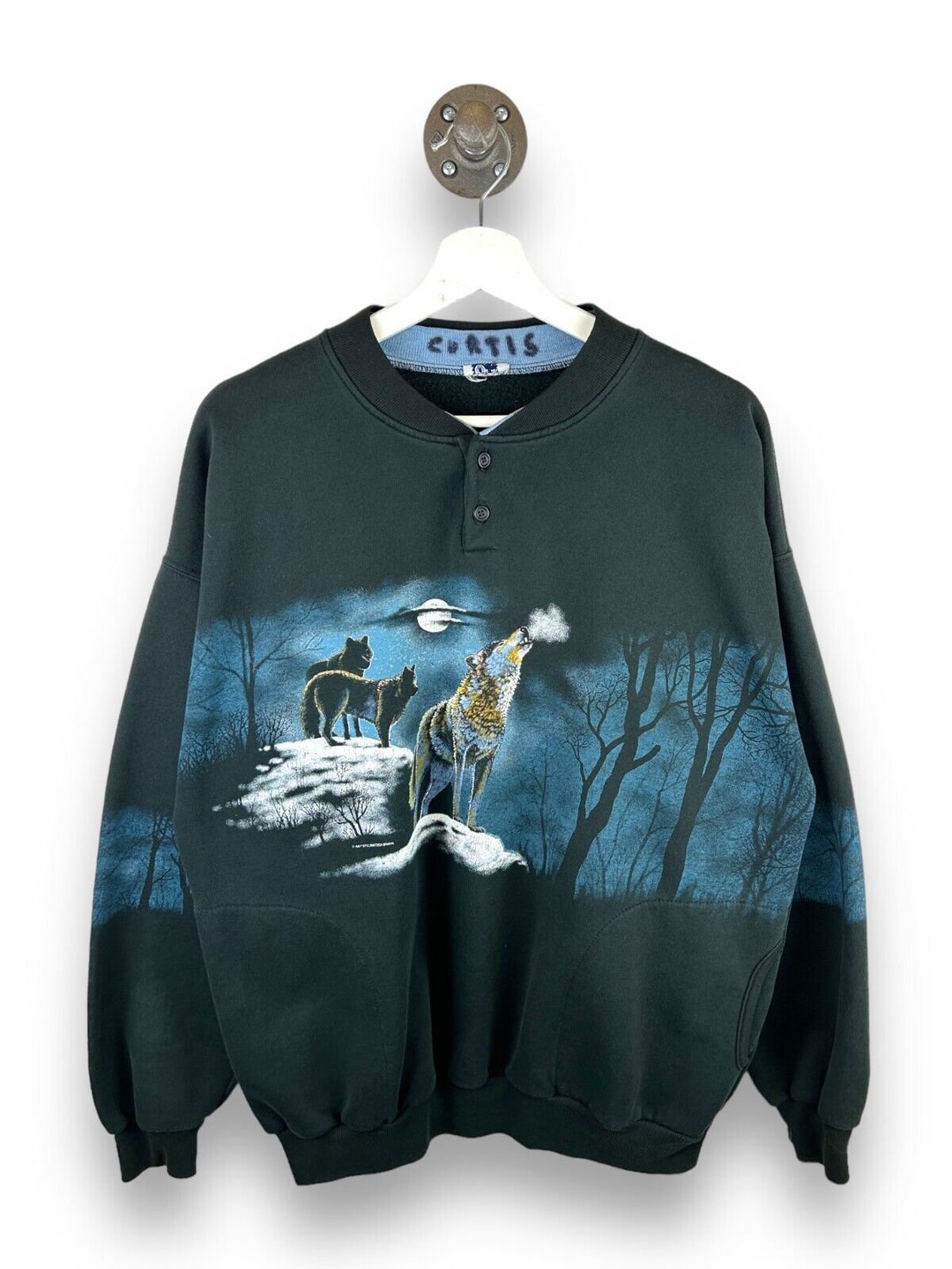 Vintage 90s Wolf Pack Full Moon All Over Print Nature Wild Life ...