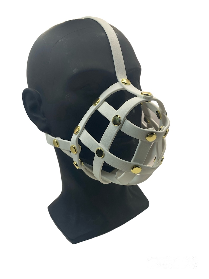 White Biothane Premium Hardware Pet Play Face Muzzle - Etsy
