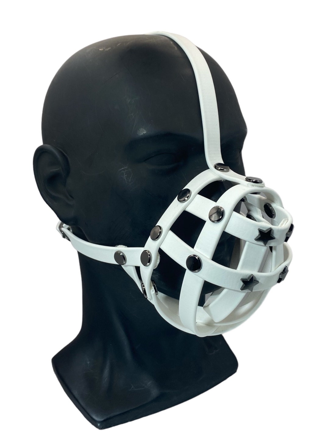 White Biothane Premium Hardware Pet Play Face Muzzle - Etsy