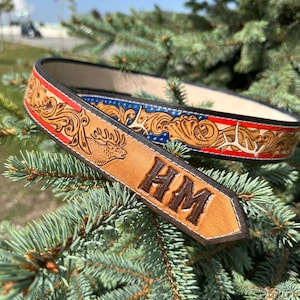 Personalized Hand Tooled Leather Belt: Elk, American Flag, Western ...