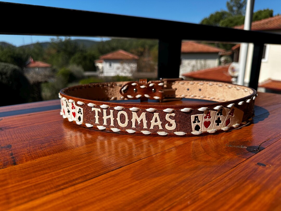 Personalized Hand Tooled Leather Western Brand Belt : With Playing Card ...