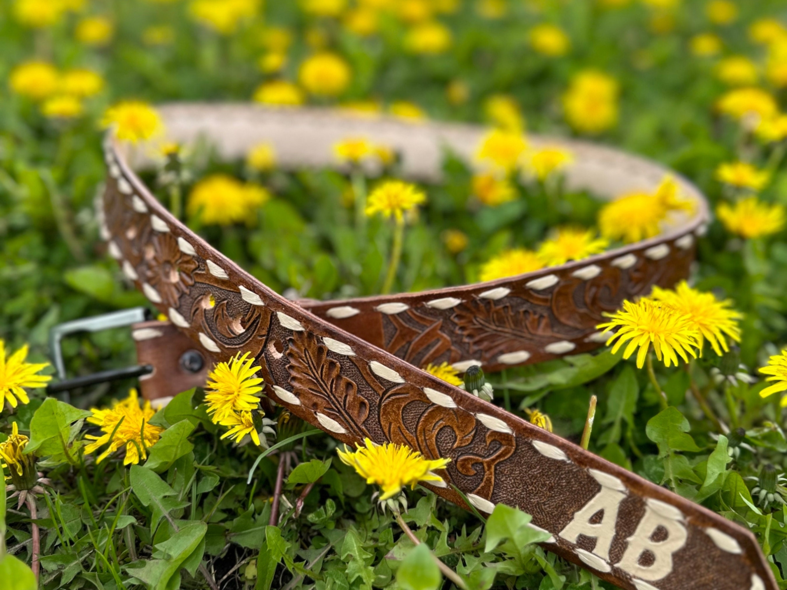 Personalized Hand Tooled Leather Western Belt: Custom Floral Cowboy ...
