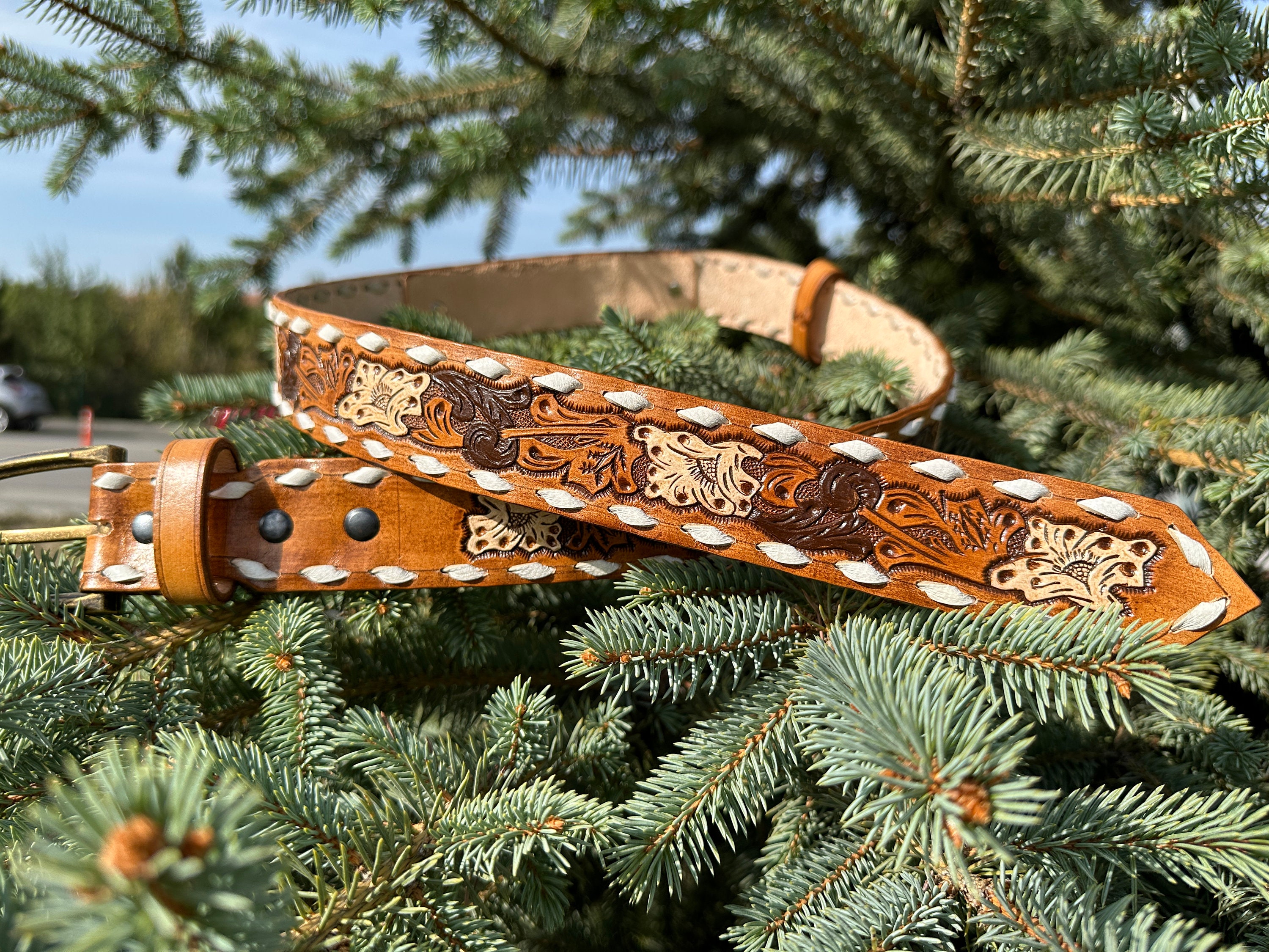 Personalized Hand Tooled Leather Western Belt With Name/brand: Custom ...