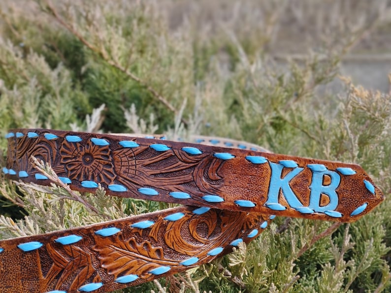 Personalized Hand Tooled Leather Western Belt: Custom Floral Cowboy ...
