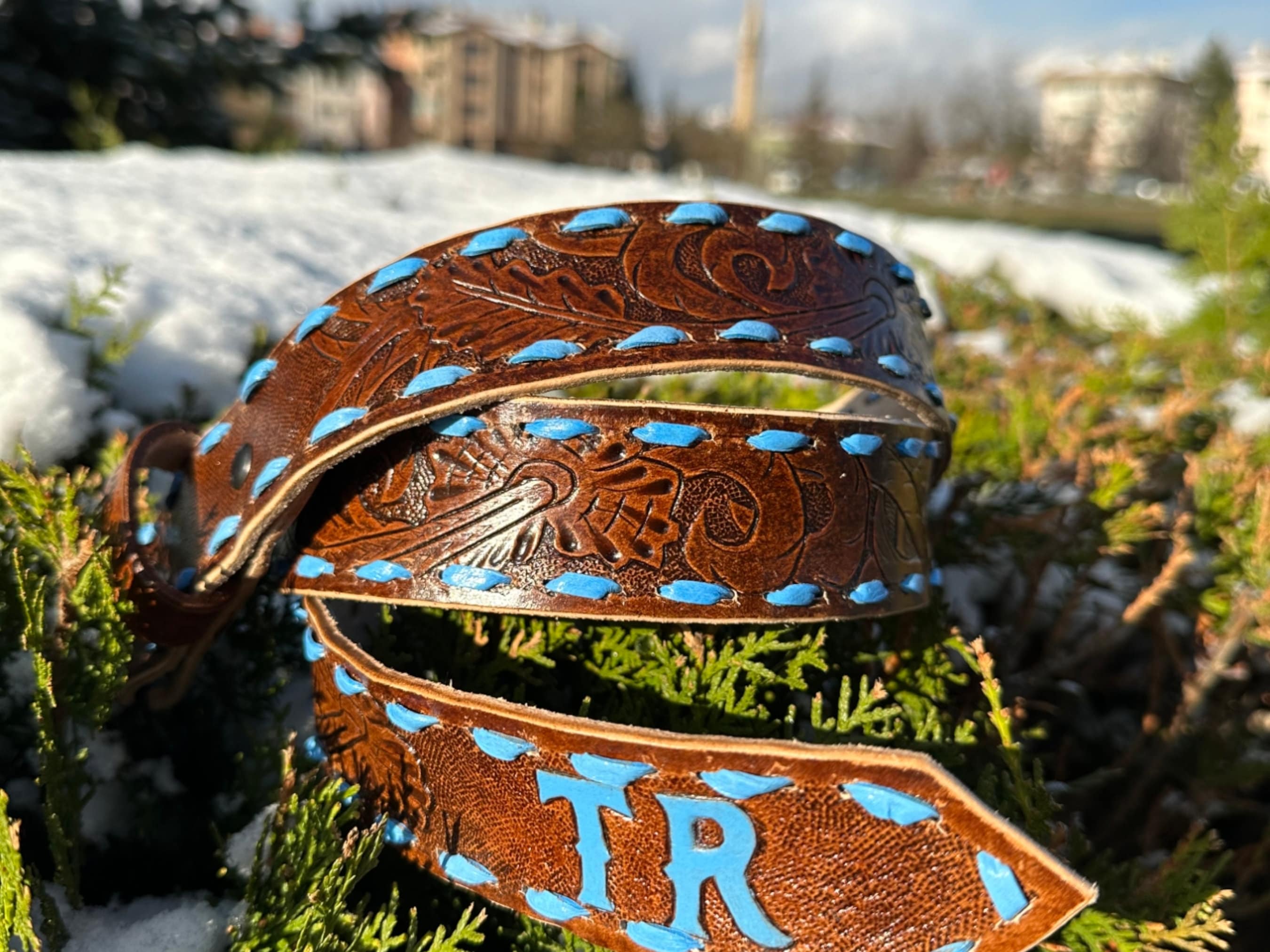 Personalized Hand Tooled Leather Western Belt: Custom Floral Cowboy ...