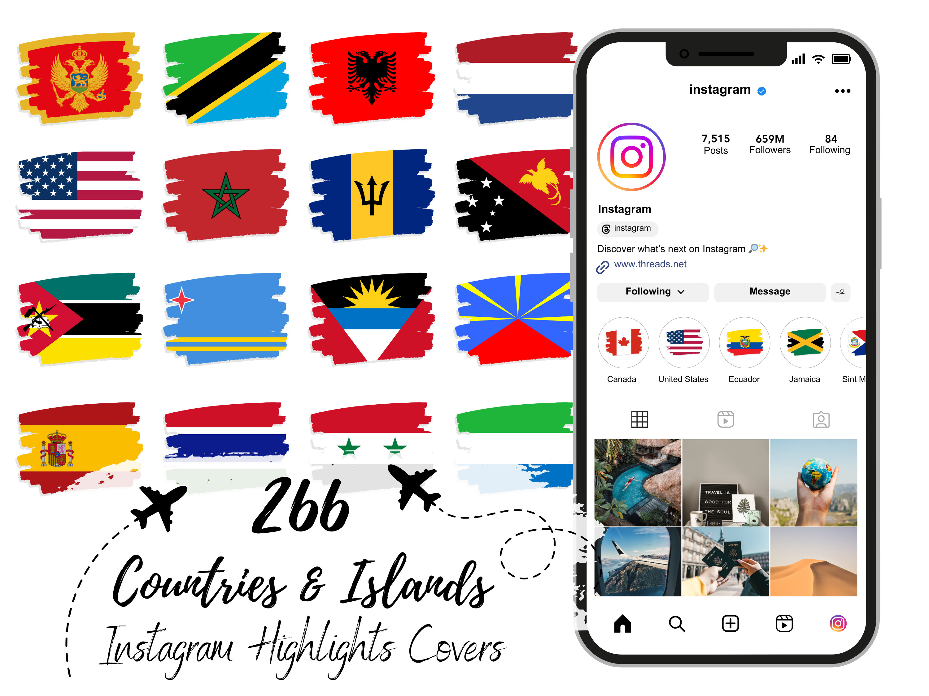 Countries and Islands Brushstroke Flags ~ Instagram Highlight Covers ...