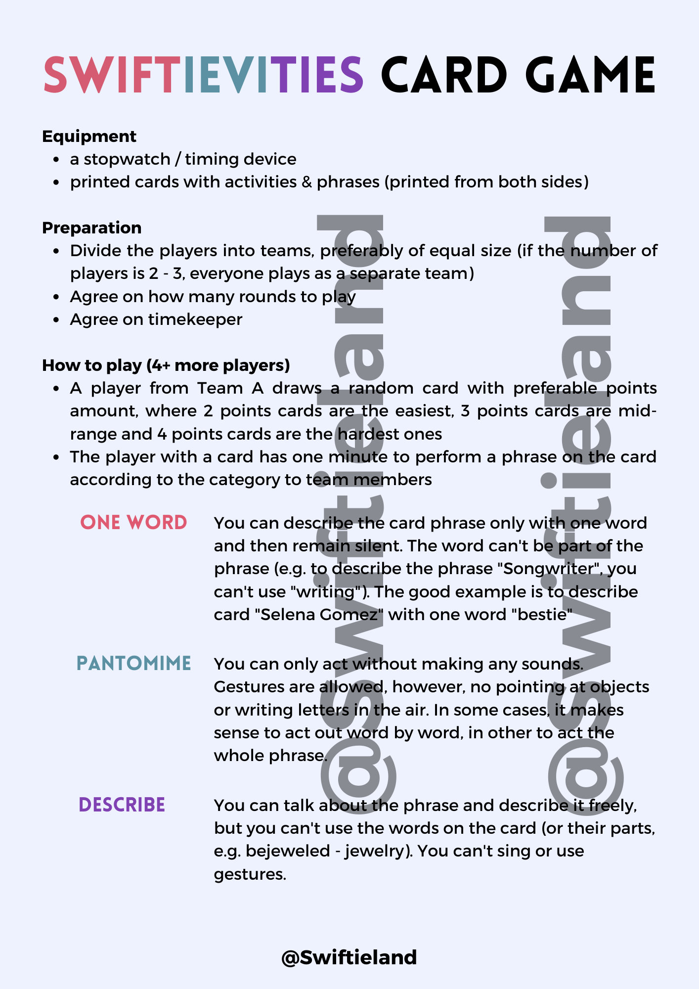 Taylor Swift Inspired Party Card Game 240 Cards Swiftie Gift ...