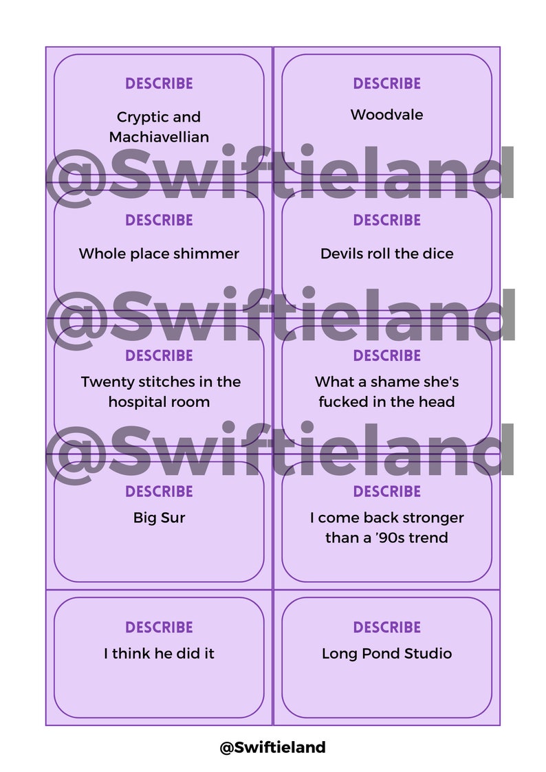 Taylor Swift Inspired Party Card Game 240 Cards Swiftie Gift ...