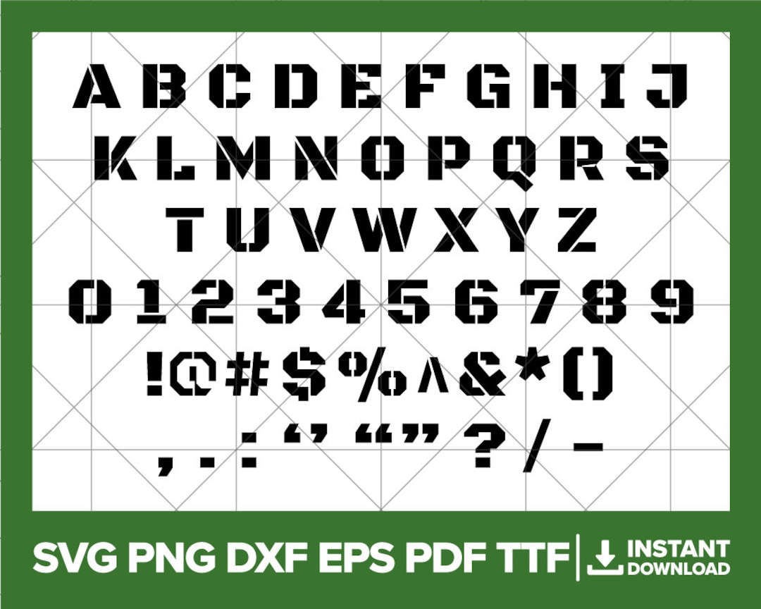 Military Font SVG, Army Font PNG, Stencil Font DXF, Military Letters ...