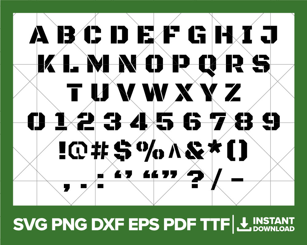 Military Font SVG, Army Font PNG, Stencil Font DXF, Military Letters ...