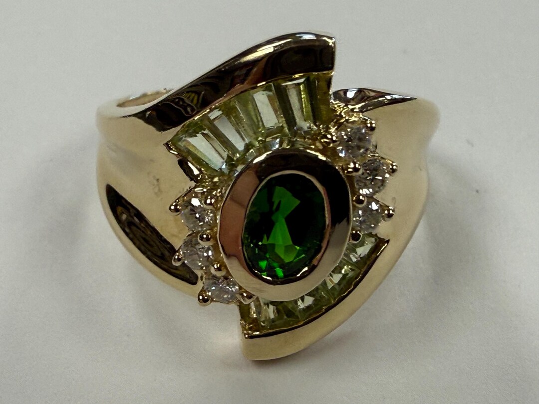 14k 5.96g Yellow Gold Grossular Garnet Ring, Elbait & Diamond Chips ...