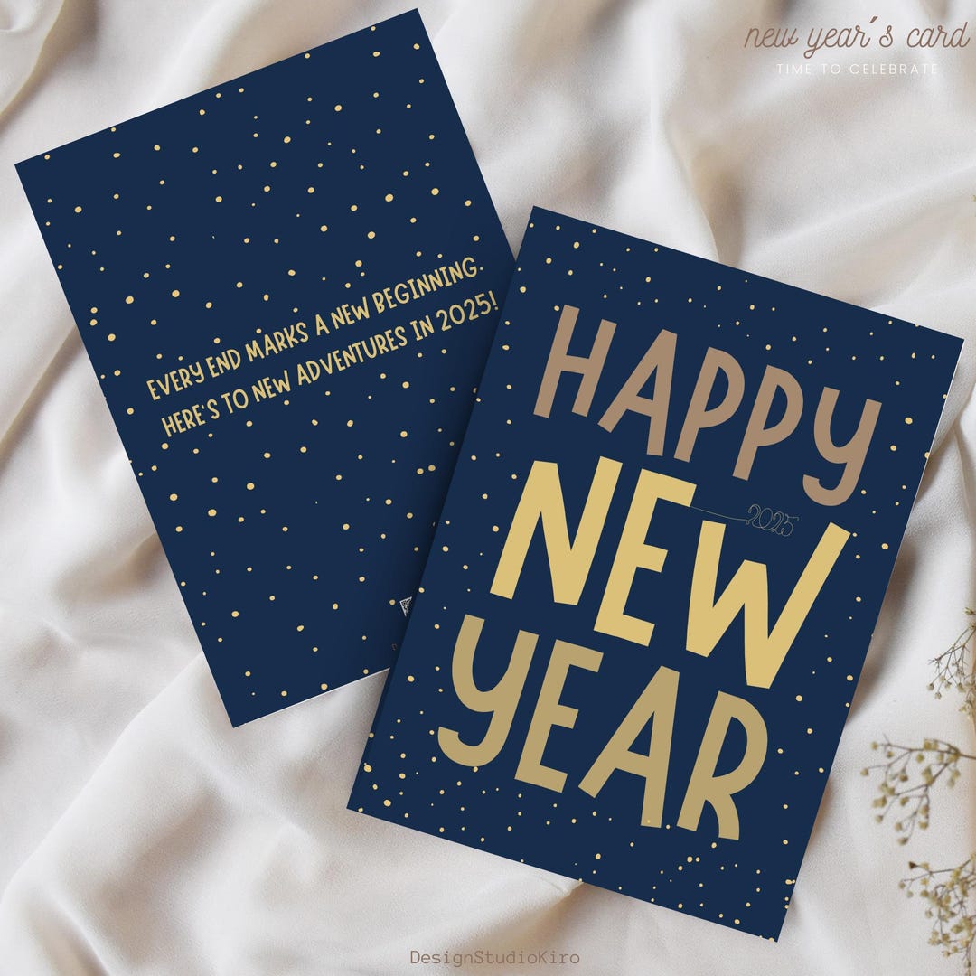Happy New Year Card - Printable | 2025 | Simple Blue Design | Instant ...