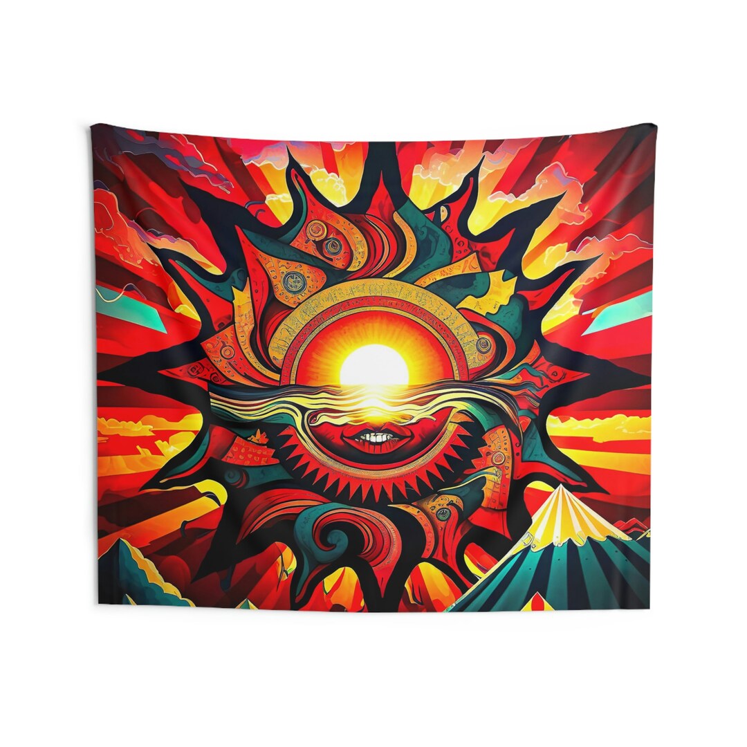 Red Sun God Depiction Tapestry Psychedelic Wall Art Home Decoration ...