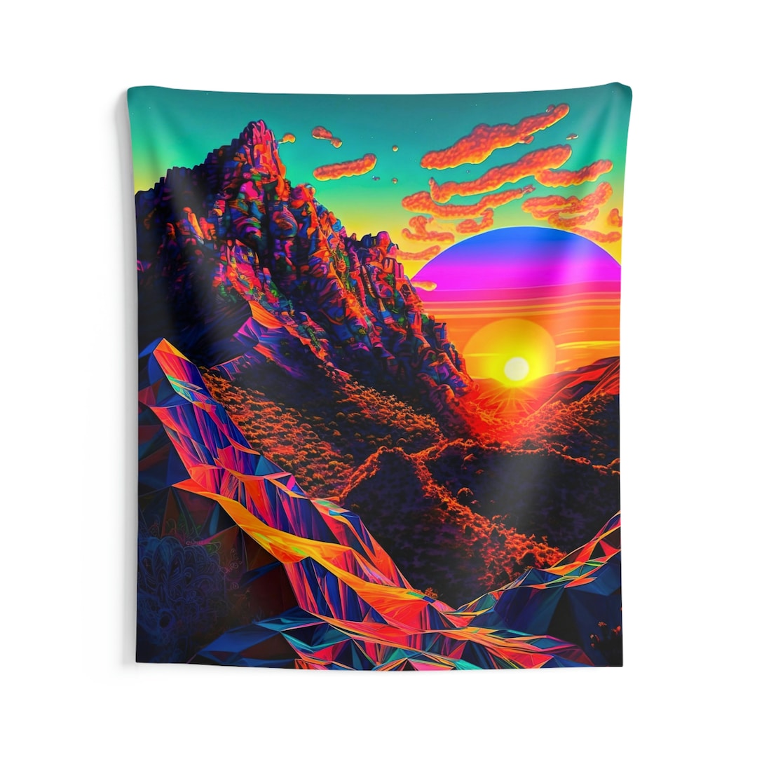 Eccentric Mountain Sunset Trippy Psychedelic Tapestry High Quality Wall ...