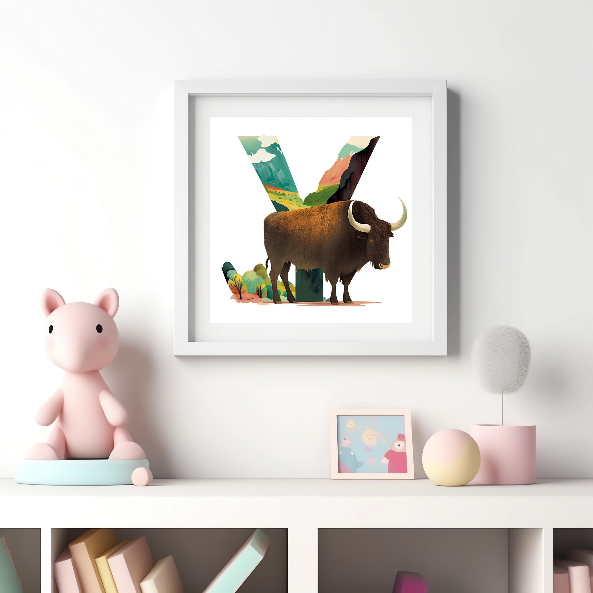 Y Letter, Yak, Poster, Colorful Vibrant Illustration, Wild Life Kids ...