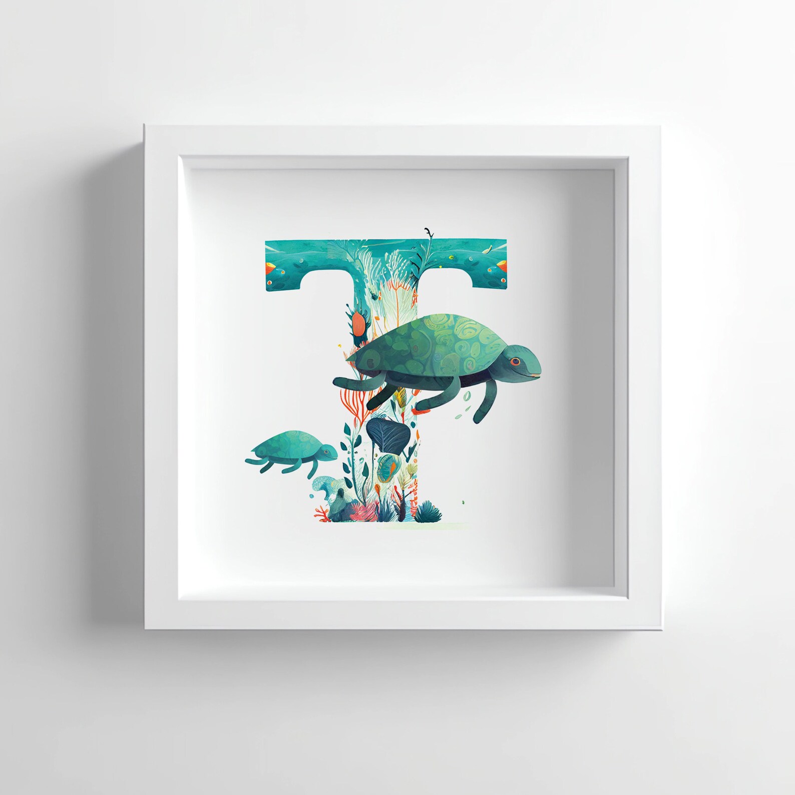 T Letter, Turtle, Poster, Colorful Vibrant Illustration, Wild Life Kids ...
