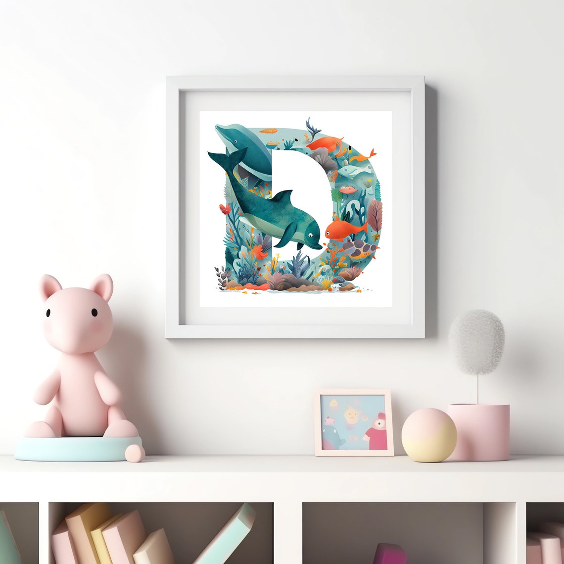 D Letter, Dolphin, Poster, Colorfull Vibrant Illustration, Wild Life ...