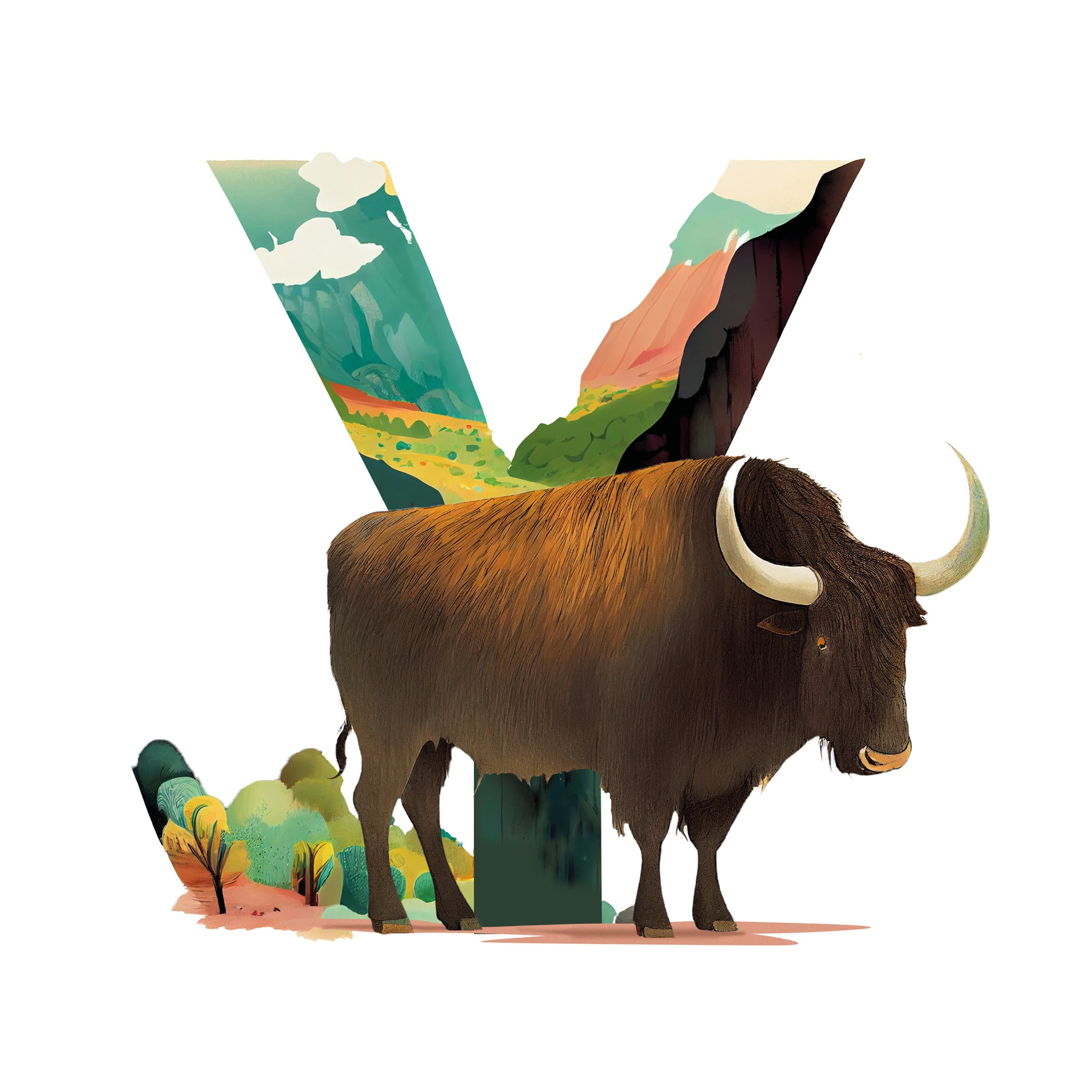 Y Letter, Yak, Poster, Colorful Vibrant Illustration, Wild Life Kids ...