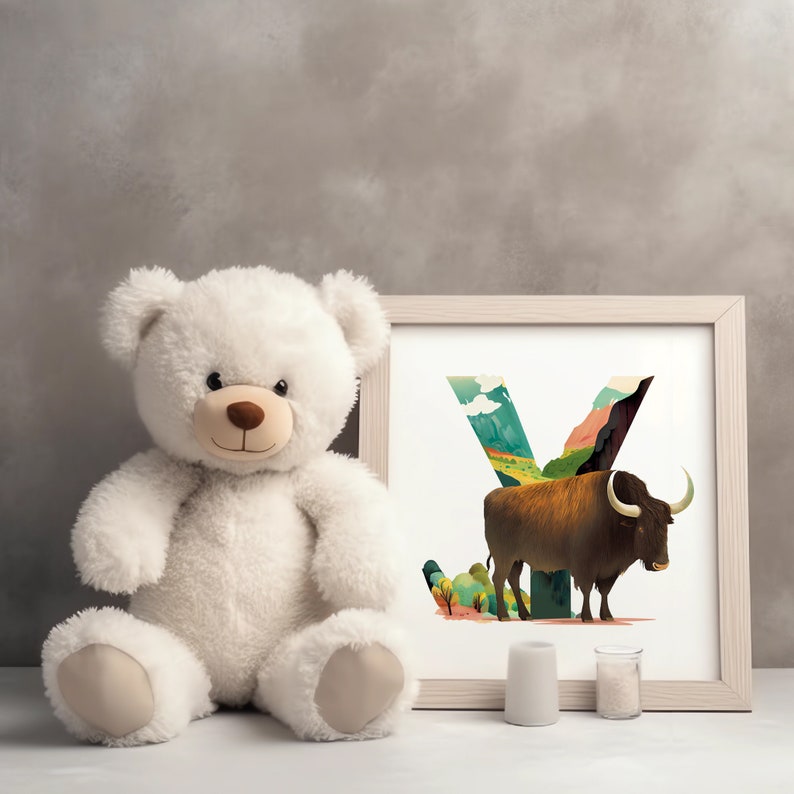 Y Letter, Yak, Poster, Colorful Vibrant Illustration, Wild Life Kids ...