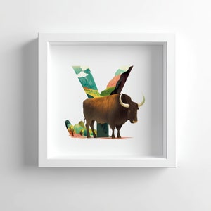 Y Letter, Yak, Poster, Colorful Vibrant Illustration, Wild Life Kids ...