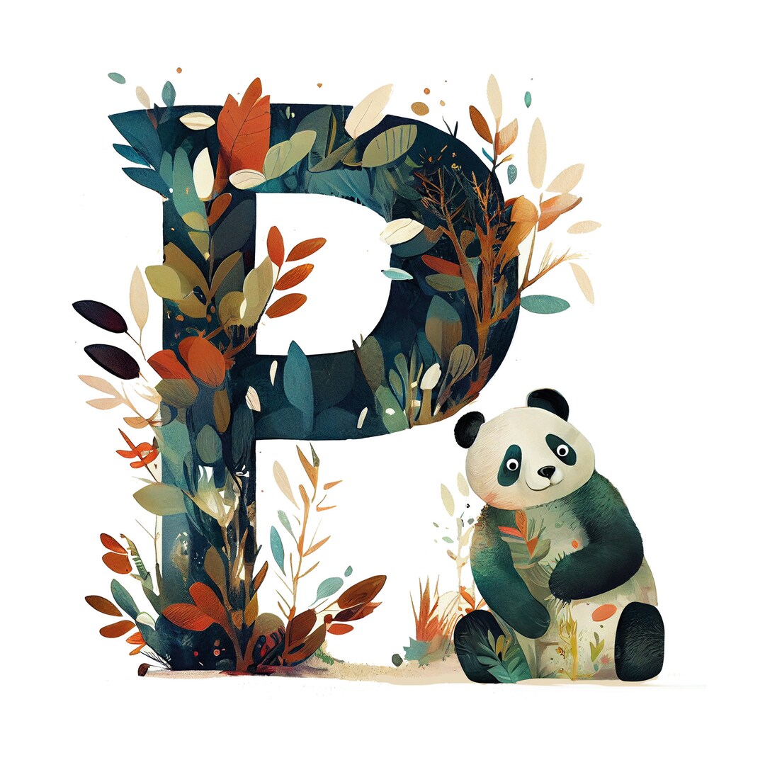 P Letter, Panda, Poster, Colorful Vibrant Illustration, Wild Life Kids ...