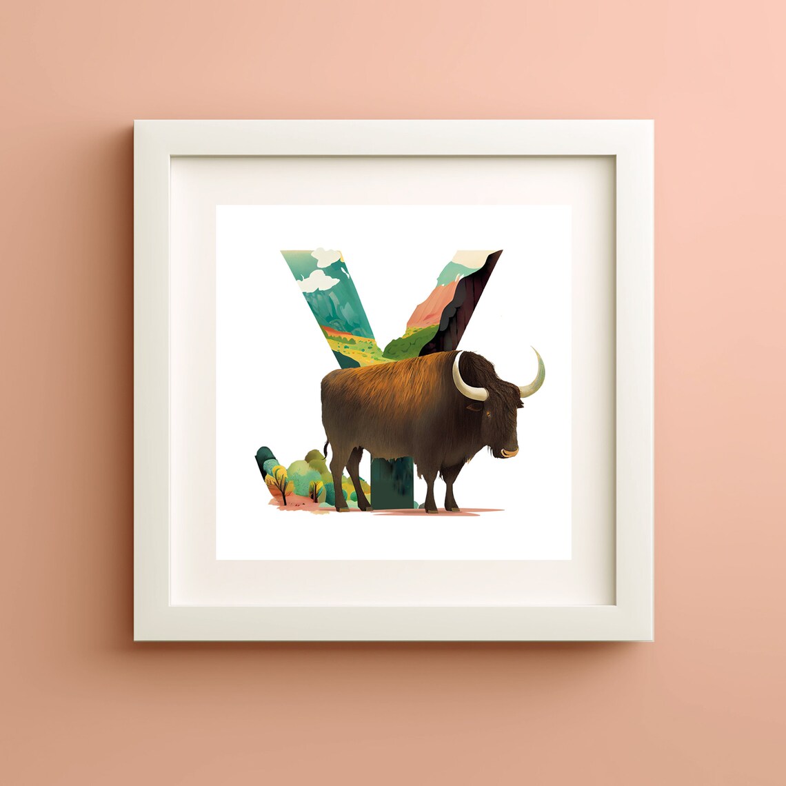 Y Letter, Yak, Poster, Colorful Vibrant Illustration, Wild Life Kids ...
