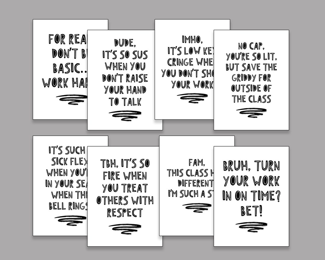 Slang Classroom Gallery Set of 8, Funny Slang School Posters, High ...