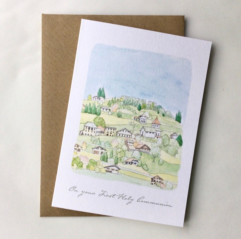 First Holy Communion Card Card With Church Religious Card Springtime in ...