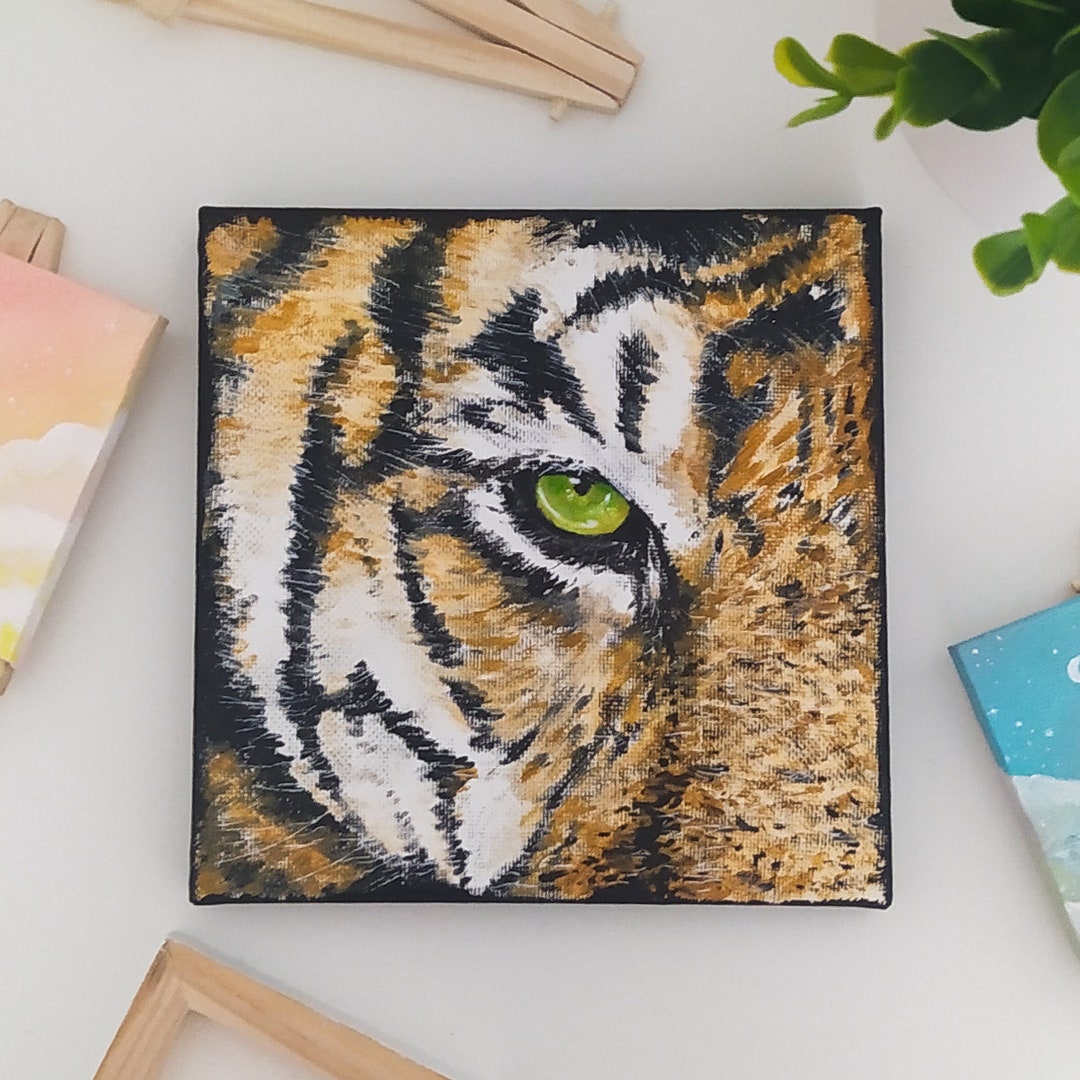 Tiger Eye Original Acrylic Painting on Canvas, 15x15cm, Tiger Eye ...