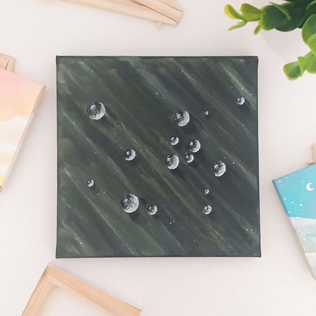 Water Drops on Leaves Original Acrylic Painting on Canvas, 15x15cm ...