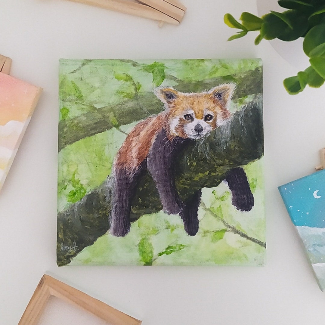 Cute Red Panda Original Acrylic Painting on Small Canvas, Red Panda ...