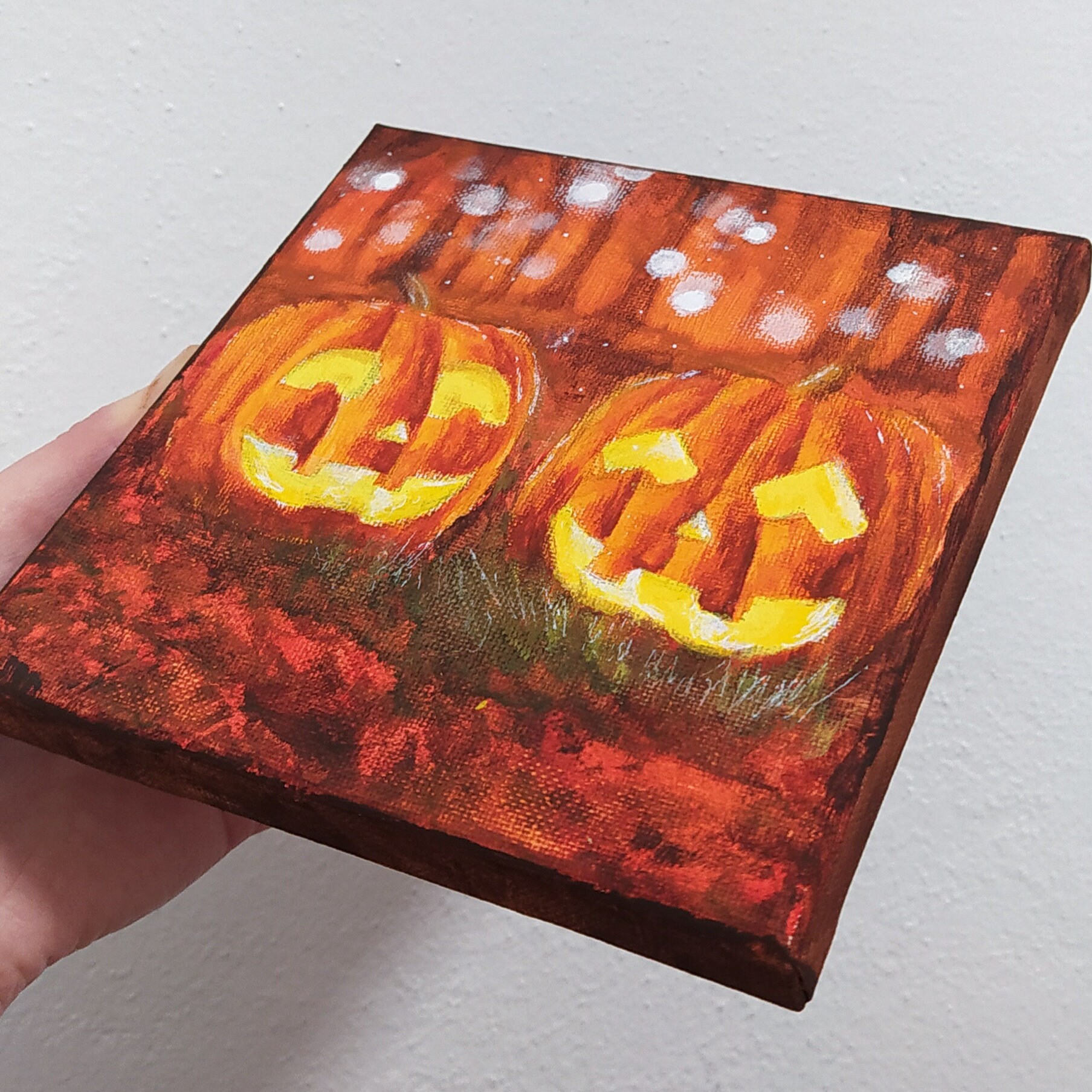 Halloween Pumpkin Original Acrylic Painting on Canvas, 15x15cm, Jack O ...