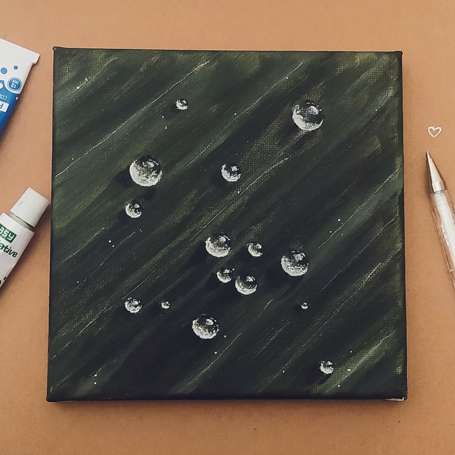 Water Drops on Leaves Original Acrylic Painting on Canvas, 15x15cm ...