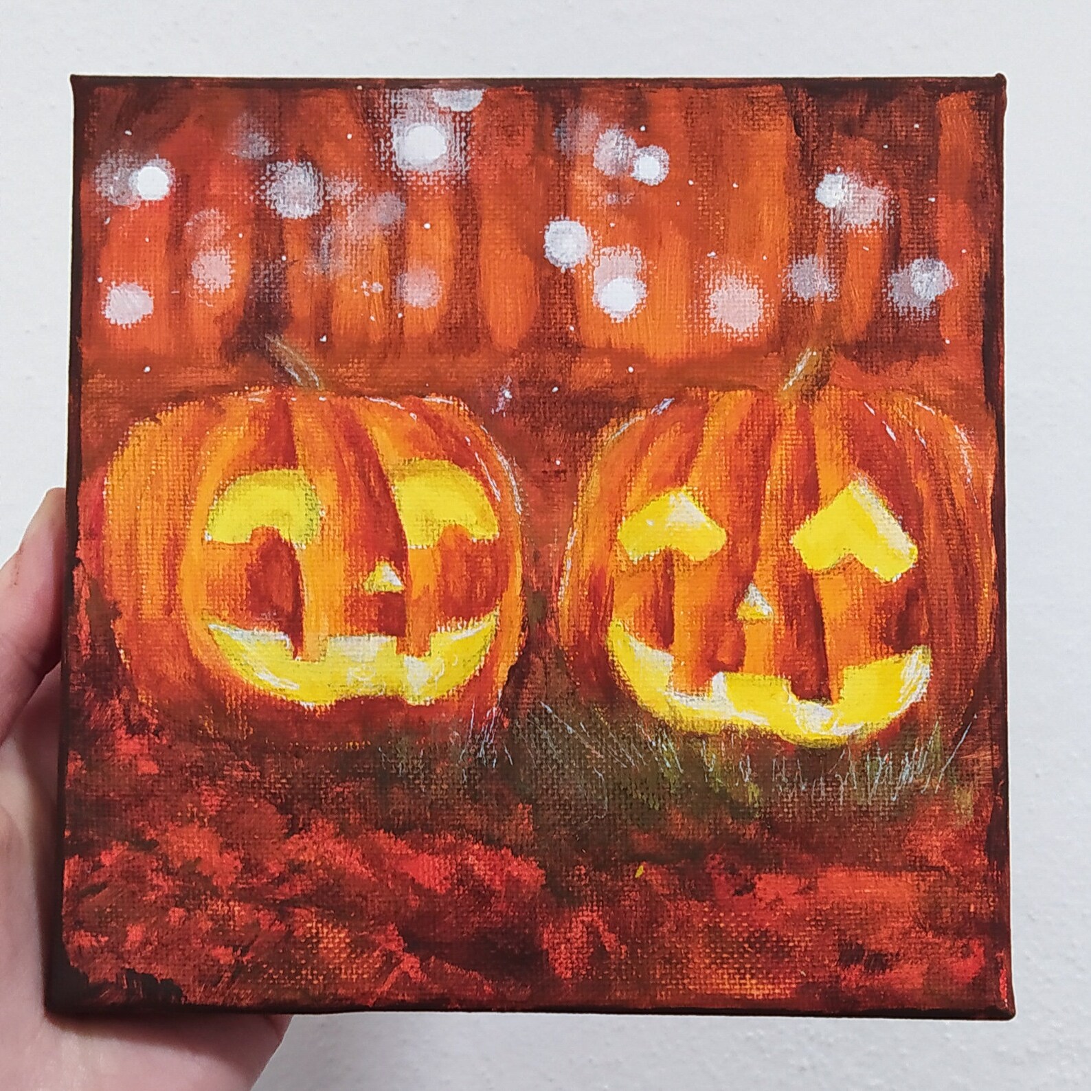 Halloween Pumpkin Original Acrylic Painting on Canvas, 15x15cm, Jack O ...