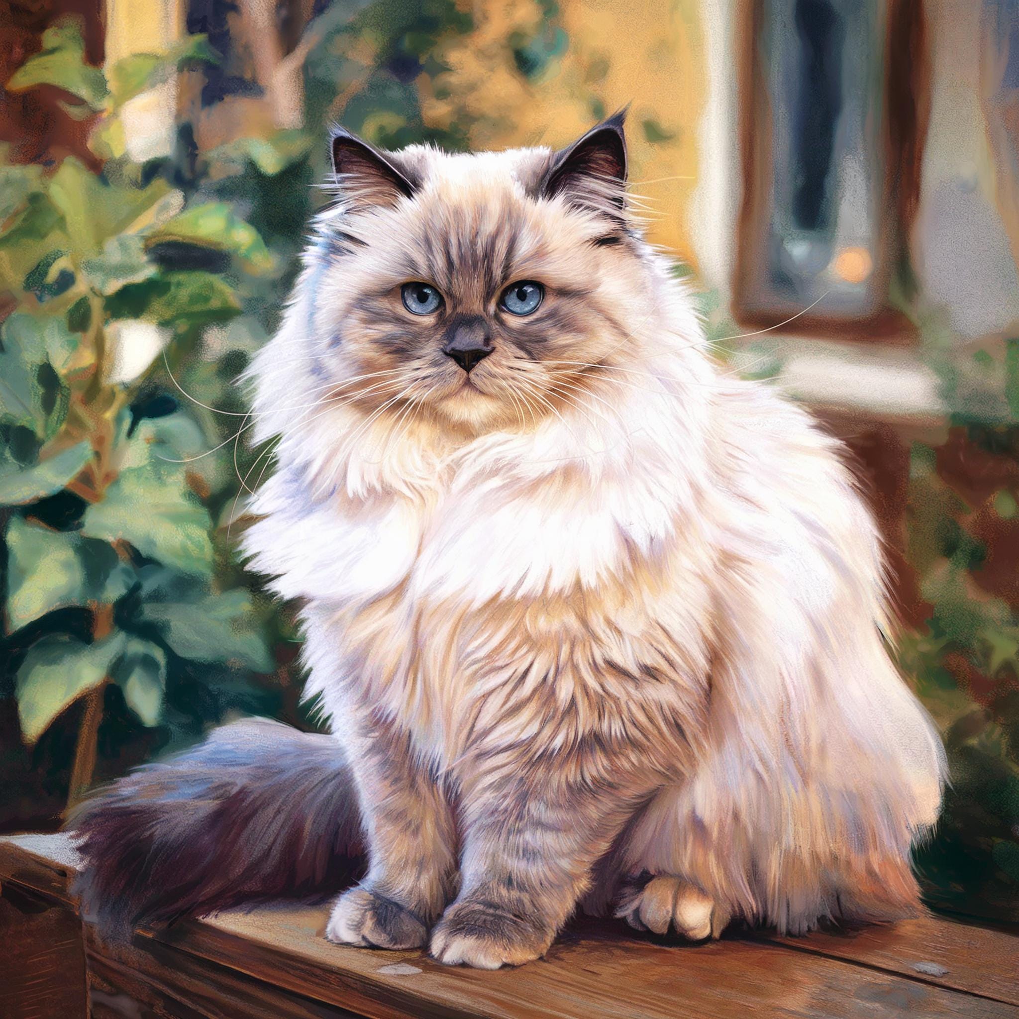 Charming Ragdoll Cat – Fluffy Blue-eyed Cat With Plants, Perfect for ...