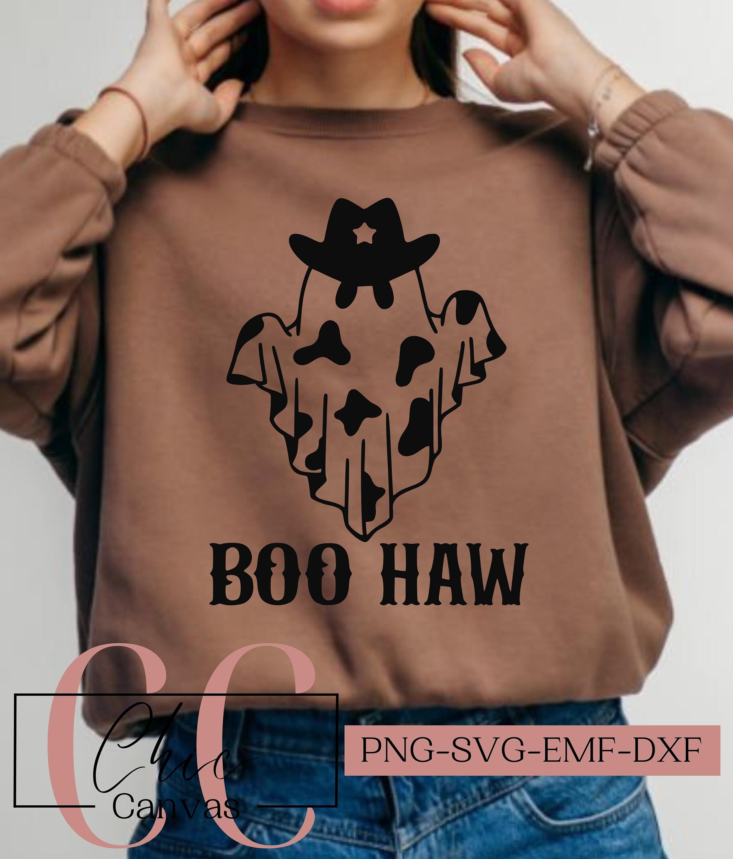 Boo Haw Ghost Cowboy Hat Cow Print Svg Bats Moon Halloween - Etsy