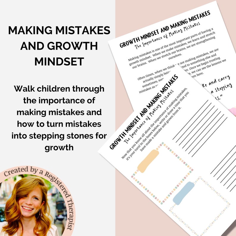 Growth Mindset Therapy Worksheets for Kids, Mindset Workbook for ...